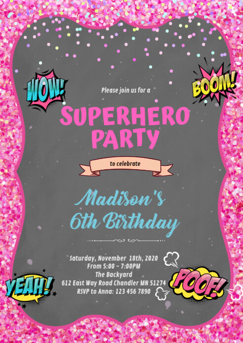 Girls Superhero Birthday Party Invitation Templates The Avengers Kids