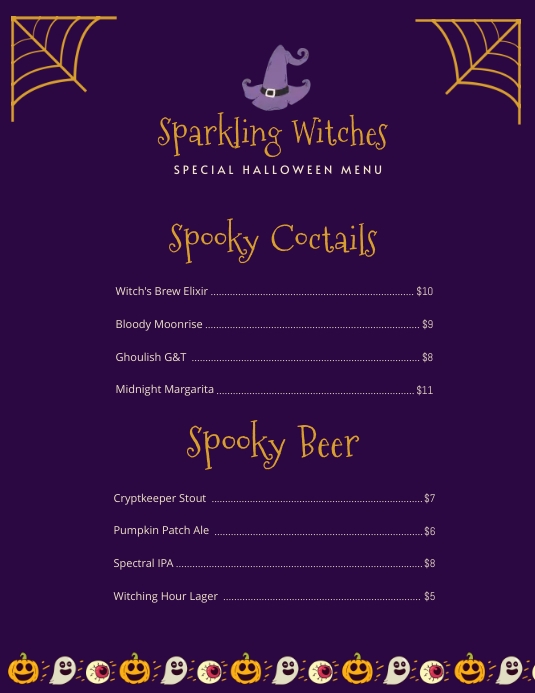 Sparkling Witches Halloween Menu Template | PosterMyWall