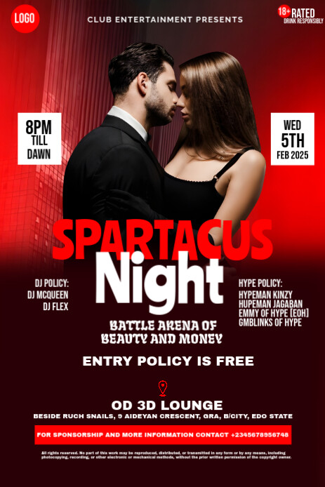Spartacus Night party Template | PosterMyWall