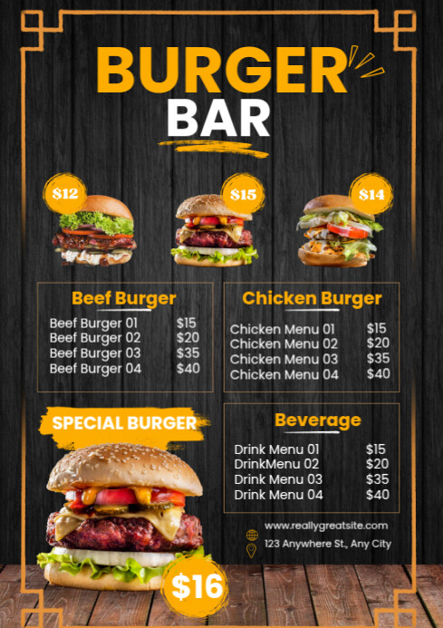 Special Burger Menu Poster Template | PosterMyWall