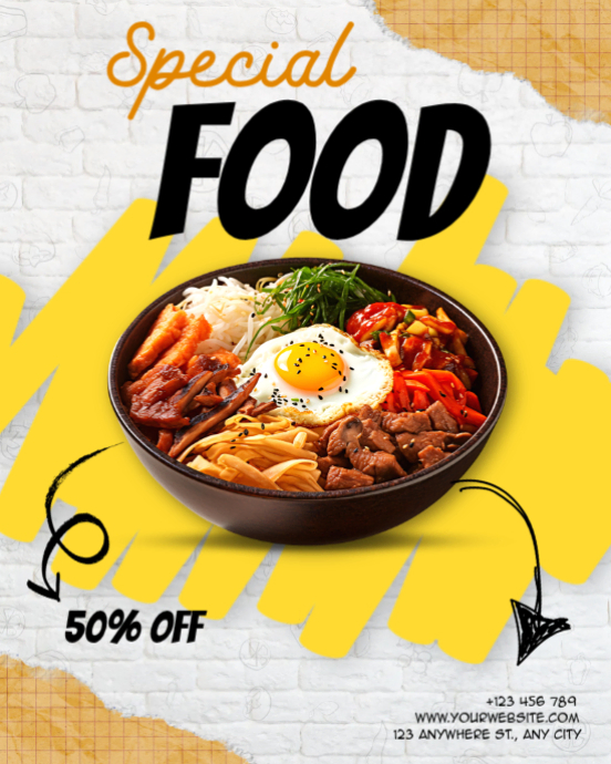 Plantilla de Special Food Promotion Poster with Bowl Meal and 50% ...