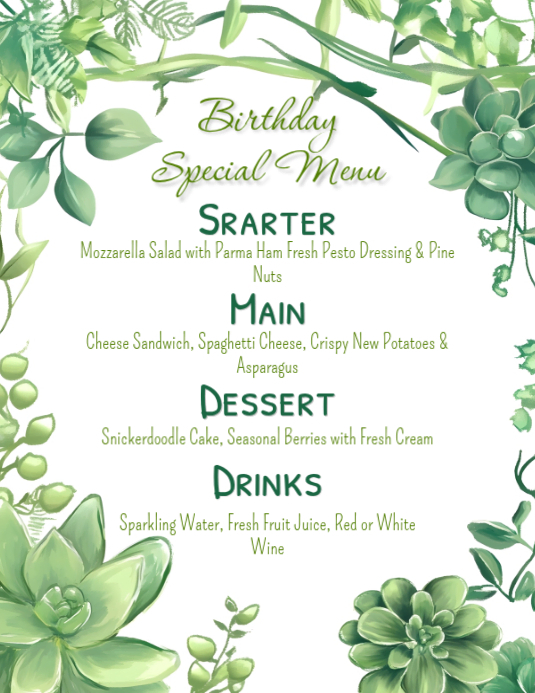 Special Happy Birthday Menu Flyer Template | PosterMyWall