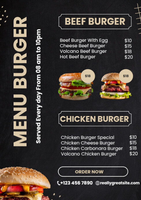 Special Restaurant Burgers Menu Poster Template | PosterMyWall