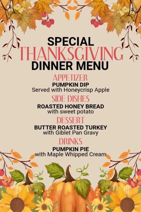 Copy of Special Thanksgiving Dinner Menu | PosterMyWall