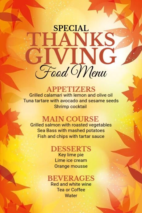 Special Thanksgiving Food Menu Template | PosterMyWall