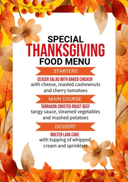 Special Thanksgiving Food Menu Template | PosterMyWall