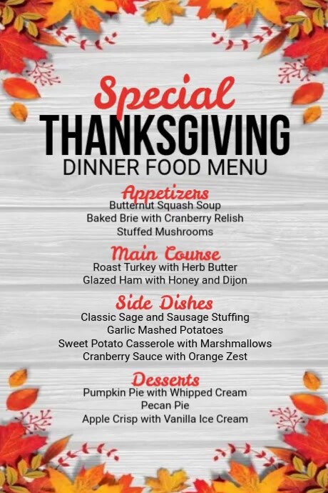 Special Thanksgiving Food Menu Template | PosterMyWall