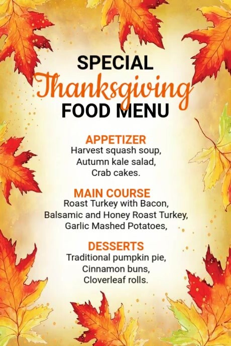 Special Thanksgiving Food Menu Template | PosterMyWall