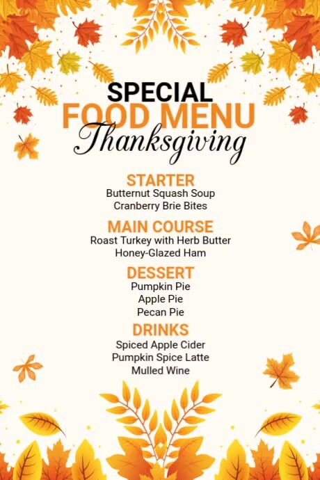 Special Thanksgiving Food Menu Template | PosterMyWall