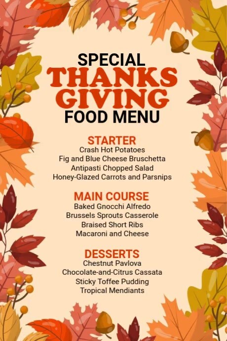 Special Thanksgiving Food Menu Template | PosterMyWall
