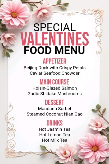 Special Valentines Food Menu Template | PosterMyWall