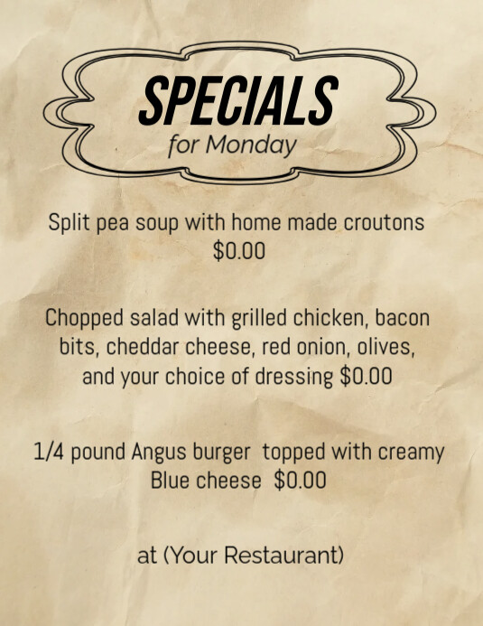 Specials, Monday Template | PosterMyWall