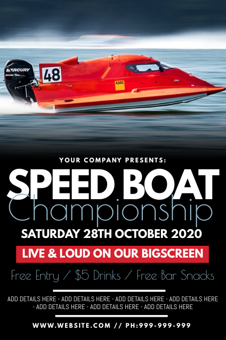 Speed Boat Championship Poster Template | PosterMyWall