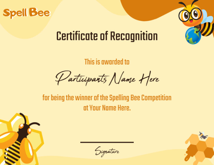 Spelling Bee Certificate Template Award Certificate – Good Spelling