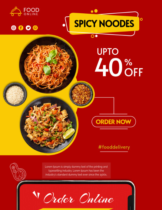 Spiciy Noodles 40% Off Template | PosterMyWall