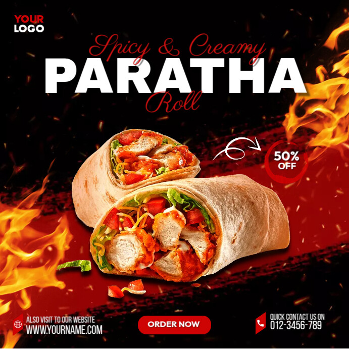 Spicy & Creamy Paratha Roll Menu Template | PosterMyWall