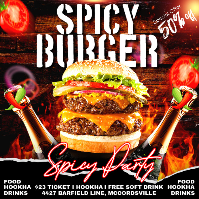 Plantilla de Spicy Burger Party Flyer | PosterMyWall