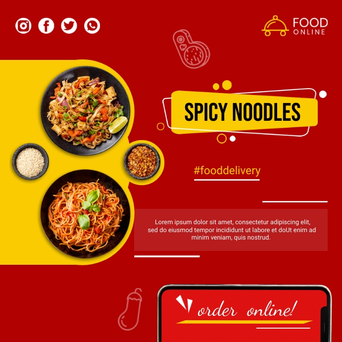 Spicy Noodles Online Delivery Template | PosterMyWall