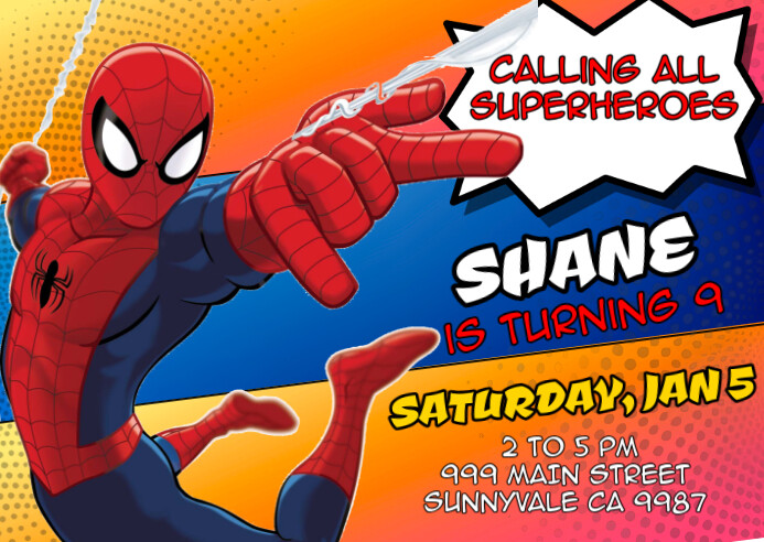 Spider-Man Invitation theme Illustrative A6 Template | PosterMyWall