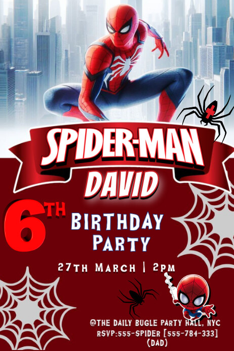 Spiderman-birthday-party-invitation-design-template | PosterMyWall