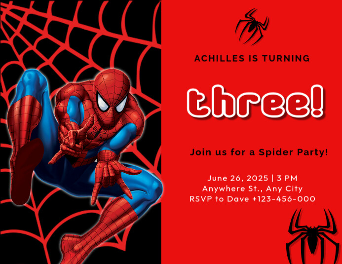 spiderman theme birthday invitation card Template | PosterMyWall