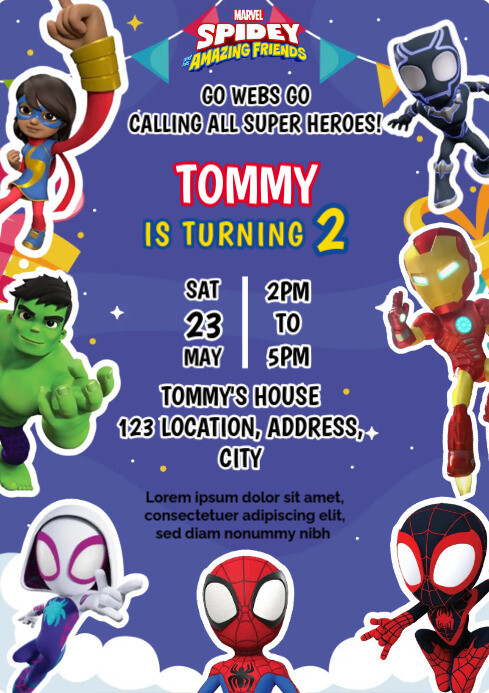 Spidey & Friends Birthday Invitation Card Template | PosterMyWall