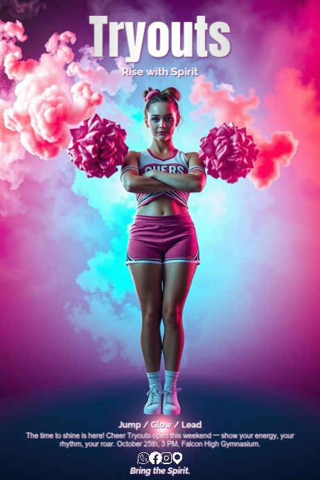 Spirit Burst – Cheer Tryouts Poster Template | PosterMyWall