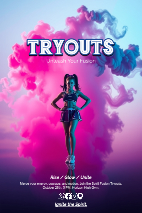 Spirit Fusion – Cheer Tryouts Poster Template | PosterMyWall