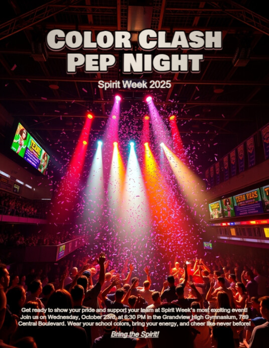 Copy of Spirit Week Flyer – Color Clash Pep Night | PosterMyWall