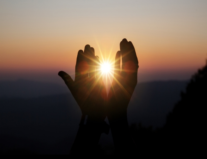 Copy of Spiritual prayer hands with beautiful sunset | PosterMyWall