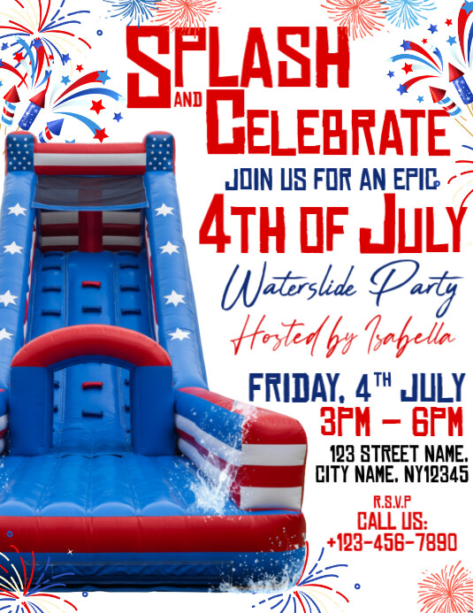 Splash & Celebrate: 4th of July Waterslide Party Template | PosterMyWall