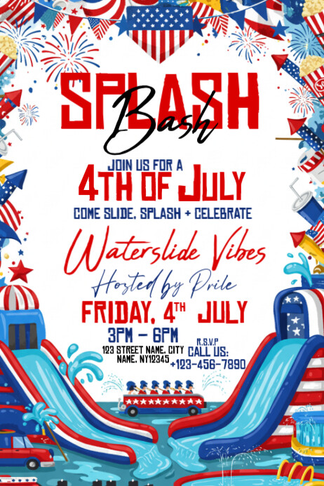 Splash Bash: 4th of July Waterslide Vibes Template | PosterMyWall