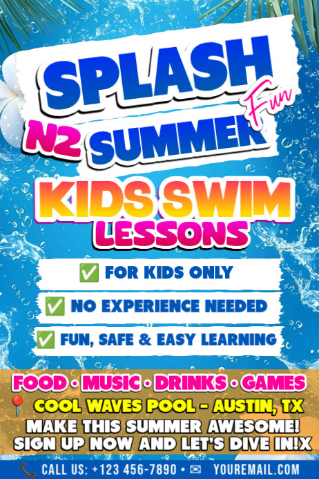 SPLASH INTO SUMMER: KIDS SWIM LESSONS Template | PosterMyWall