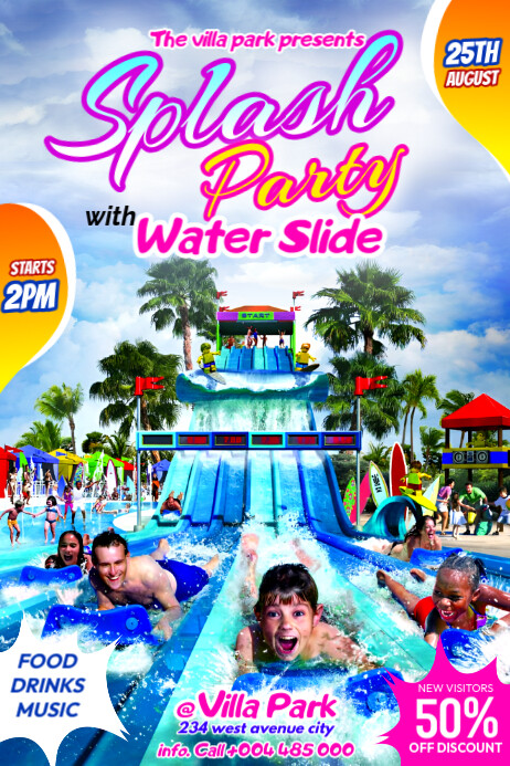 Splash party waterslide waterpark kids fun zone kartrite advertisement ...
