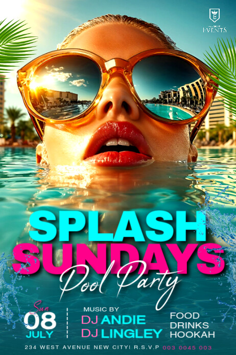 Splash Sundays birthday party invitation flyer template social media ...