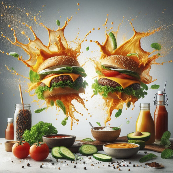 splashes of food in a flying food photography Template | PosterMyWall