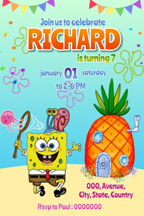 Sponge Bob invitation template birthday | PosterMyWall