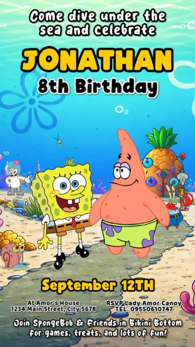 SpongeBob Birthday Party Instagram Reel Video Template | PosterMyWall