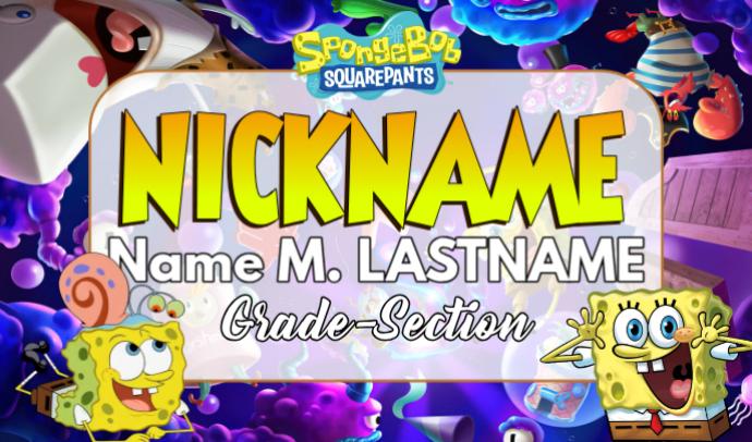 Spongebob Themed Name Card Tags Template | PosterMyWall