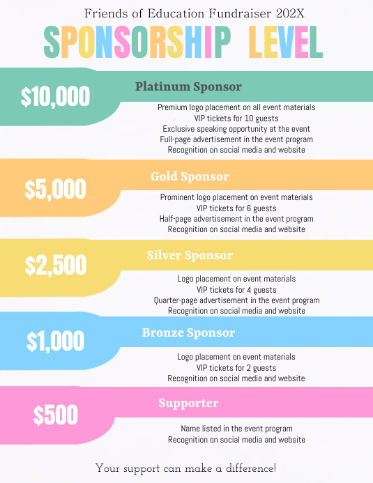 Sponsor Levels Flyer, Sponsorship Flyer templ Template | PosterMyWall