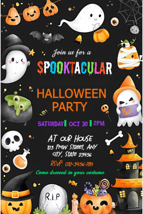 Spooktacular Halloween Party Invitation | Fun & Cute Ghost Themed Flyer ...