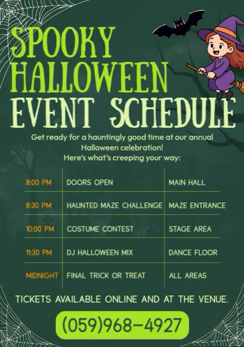 Spooky Halloween Event Schedule Template | PosterMyWall