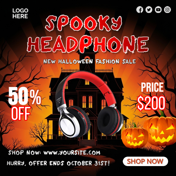 Spooky Halloween Headphones Mega Sale Template | PosterMyWall