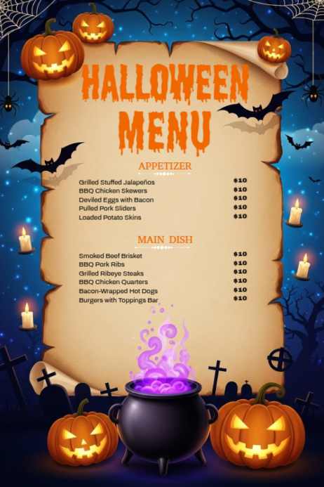 Spooky Halloween Menu Flyer Template | PosterMyWall