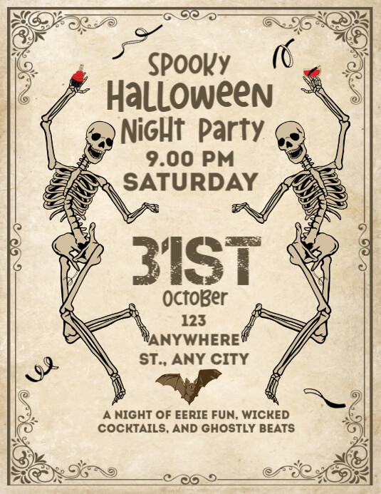 Spooky Halloween Night Party Invitation Template Flyer (us Letter ...