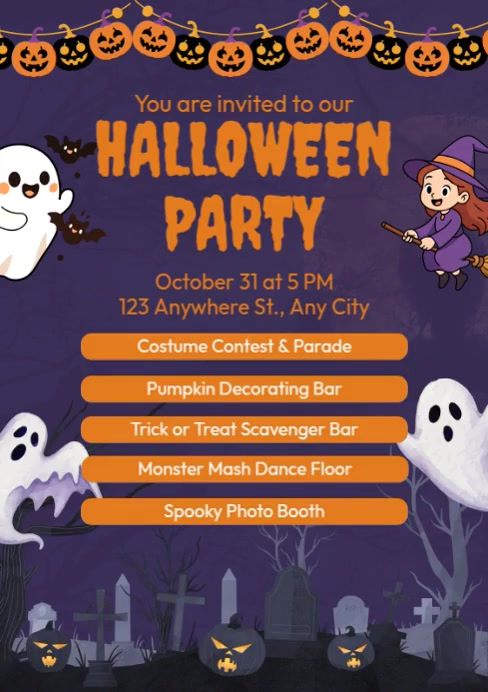 Spooky Halloween Party Invite Template | PosterMyWall