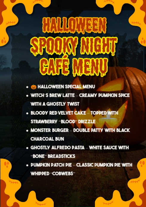 Spooky Night Café Menu เทมเพลต | PosterMyWall