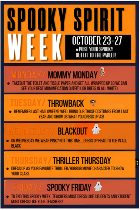 Copy of Spooky Spirit Week Flyer | Halloween School Spirit Dress-Up ...