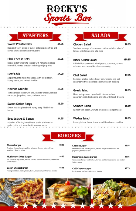 Sport's Bar Menu Template | PosterMyWall