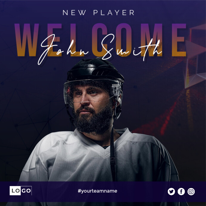 Sports Player Welcome Social Media Poster banner Template | PosterMyWall